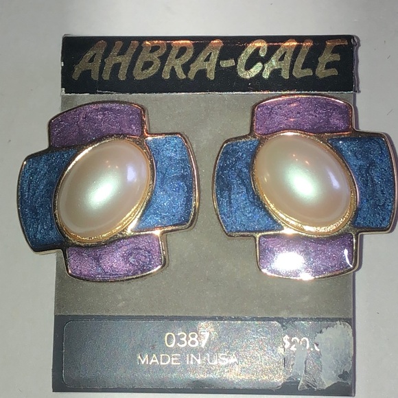 Vintage | Jewelry | Ahbracale Vintage Blue And Purple Enamel Faux Pearl ...